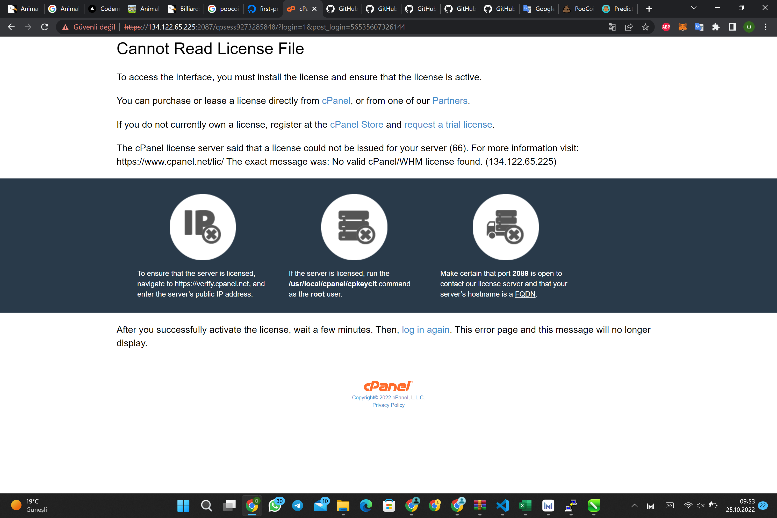 Cpanel lisans sorunu - sunucu yedeği taşima sonrasi - R10.net