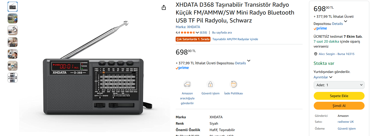 XHDATA D368 Taşınabilir Transistör Radyo Küçük FM/AMMW/SW Mini Radyo ...