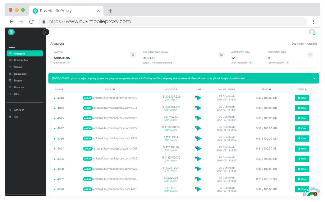 Mobil Proxy ⭐ API Reset ⭐ IP Izni & Kullanıcı Adı-Şifre ⭐ Anlık Deneme ...