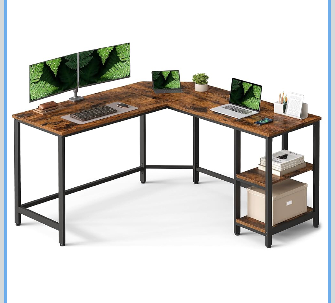 Vasagle Masa, L Şekilli Bilgisayar Masası, 2 Raflı Köşe Masası 2.599 TL - R10.net