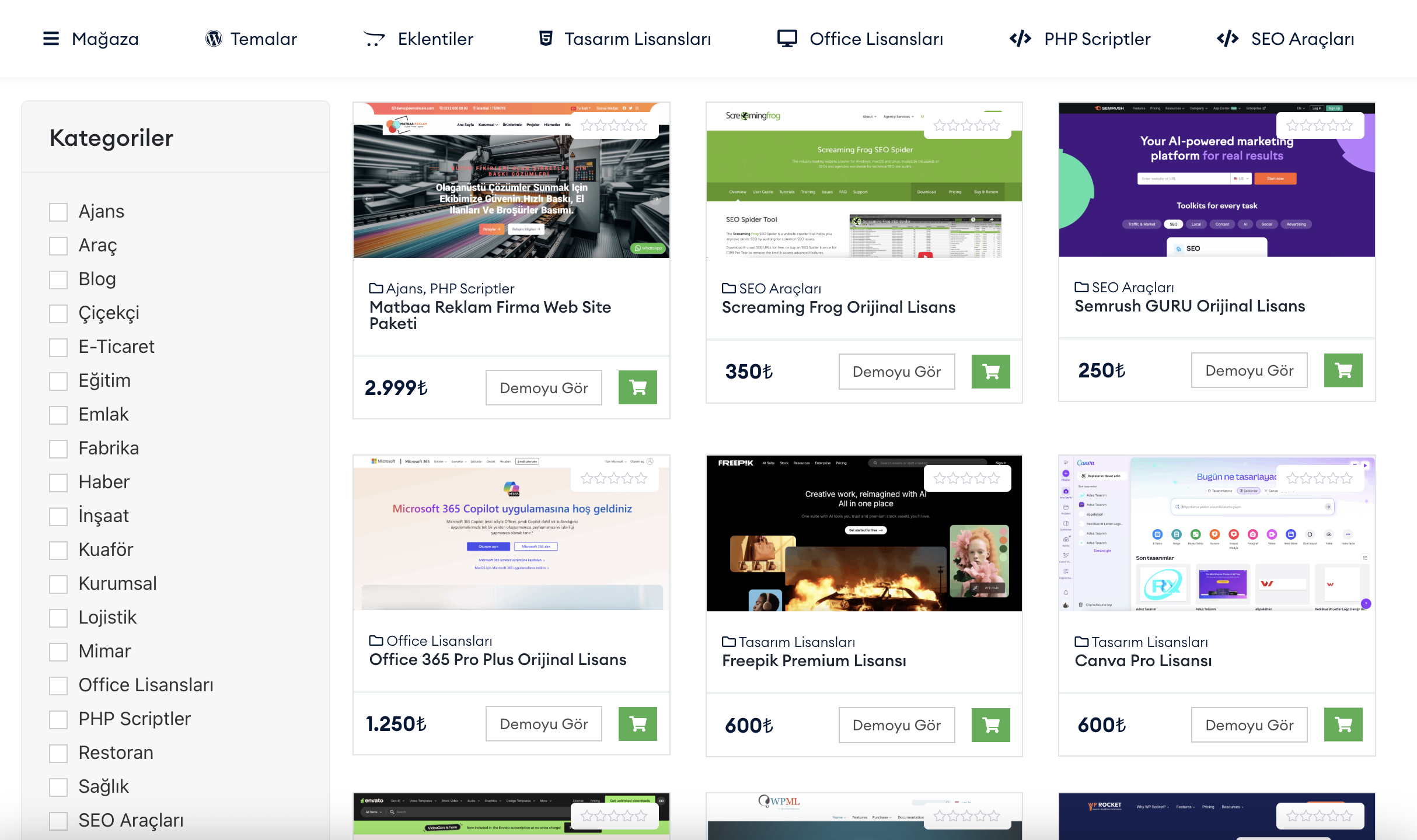 WP Tema Lisansları WP Eklentiler Php Scriptler Office Lisansları Semrush CanvaPro Lisansları ...