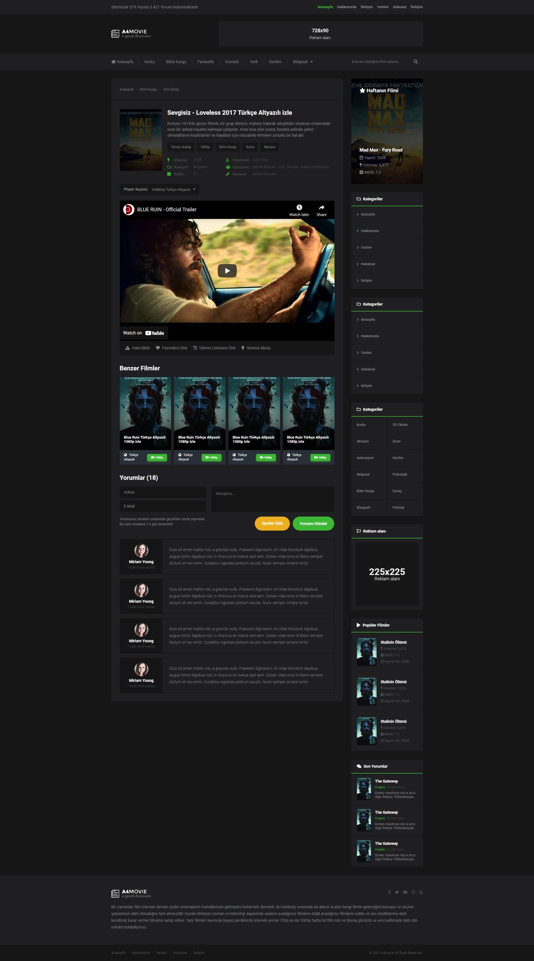HTML/CSS Film Teması | Bootstrap 4 | SASS | jQuery | 2 Sayfa - R10.net